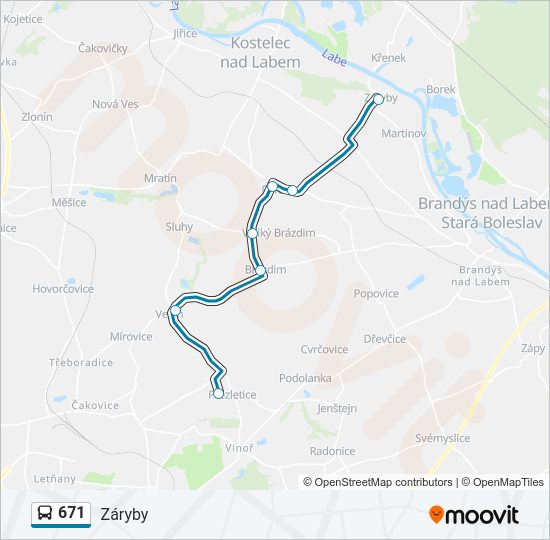 671 Trasa: Jízdní řády, zastávky a mapy - Záryby (Aktualizováno)