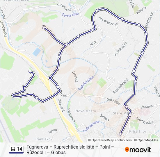 14 Route: Schedules, Stops & Maps - Liberec, Růžodol I, Globus (Updated)