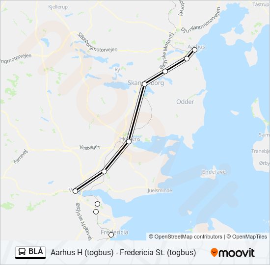 blå Rute: Rejseplaner, stop & kort - Aarhus H (Togbus) (Opdateret)