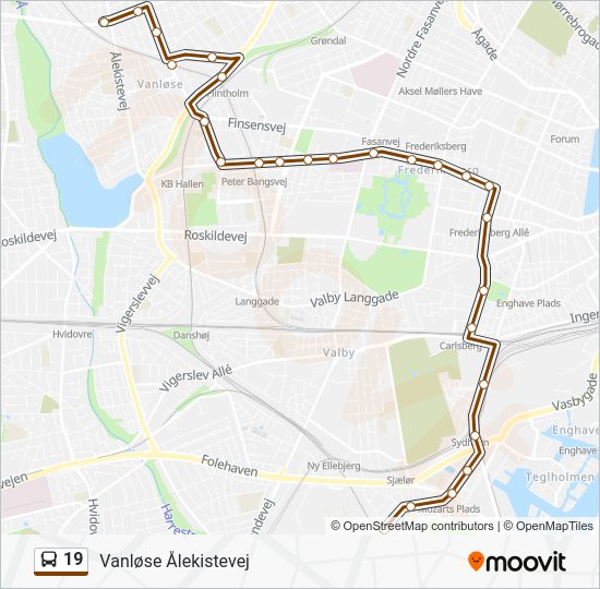 19 Rute: Rejseplaner, stop & kort - Vanløse Ålekistevej (Opdateret)