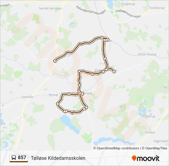 857 Rute: Rejseplaner, stop & kort - Tølløse Kildedamsskolen (Opdateret)