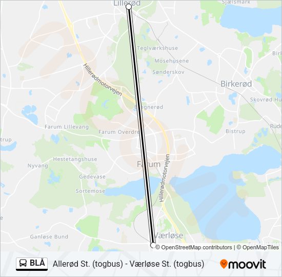 BLÅ Rute: Rejseplaner, stop & kort - Allerød St. (Togbus) (Opdateret)