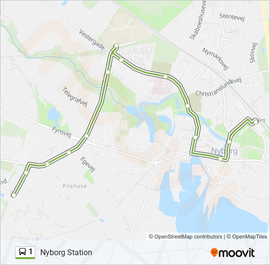 1 Rute: Rejseplaner, stop & kort - Nyborg Station (Opdateret)