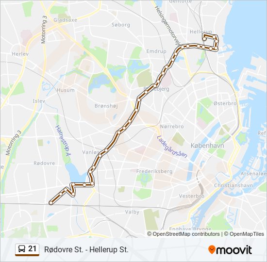 21 Rute: Rejseplaner, stop & kort - Hellerup St. (Opdateret)