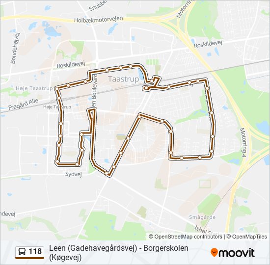 118 Rute: Rejseplaner, stop & kort - Taastrup St. (Opdateret)