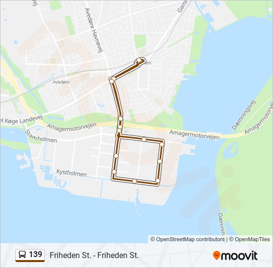 139 Rute: Rejseplaner, stop & kort - Friheden St. Via Avedøre Holme ...