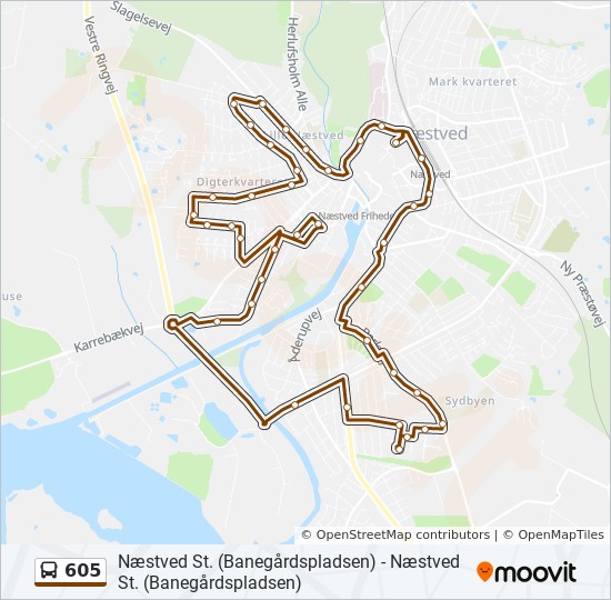 bus Linje 605 via Movia - Køreplaner, stoppesteder, stationer, ruten på ...