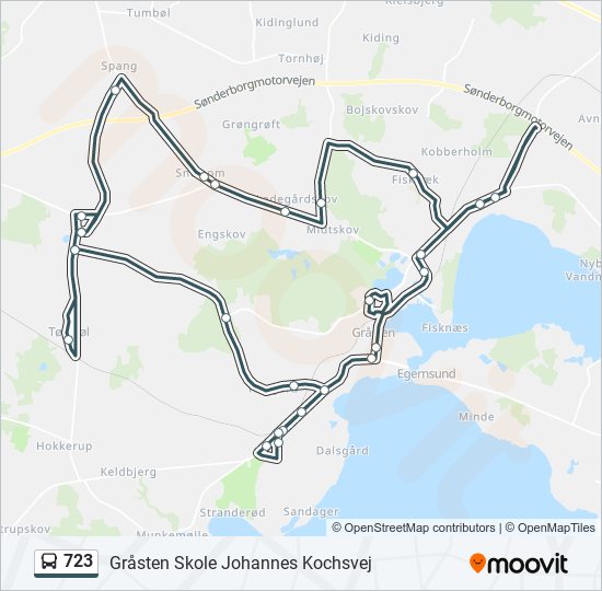 723 Rute: Rejseplaner, stop & kort - Gråsten Skole Johannes Kochsvej ...