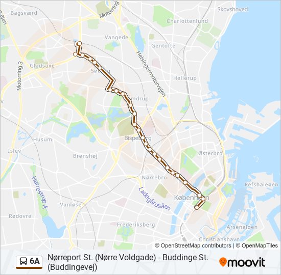 6a Rute: Rejseplaner, stop & kort - Buddinge St. (Opdateret)