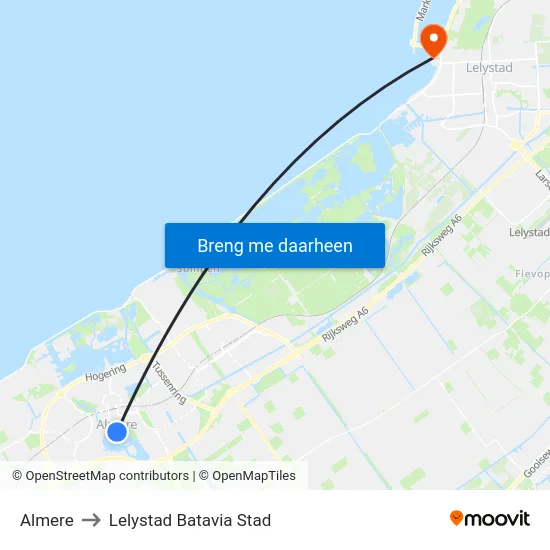 Almere naar Lelystad Batavia Stad met openbaar vervoer