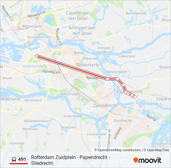 491 Route: dienstregelingen, haltes en kaarten - Rotterdam Zuidplein ...