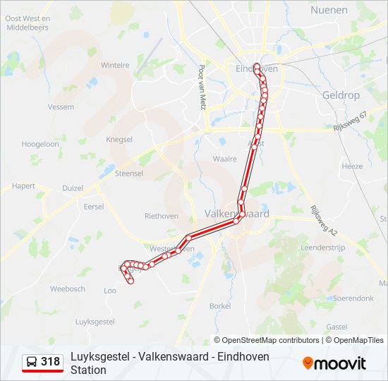 318 Route: dienstregelingen, haltes en kaarten - Bergeijk Kennedylaan ...