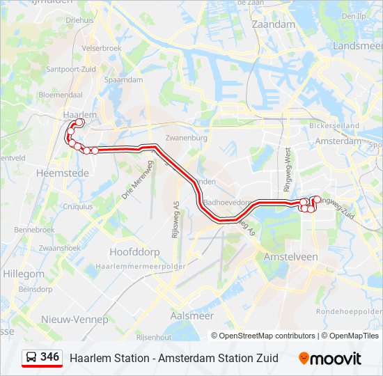 346 Route: dienstregelingen, haltes en kaarten - Haarlem Station ...