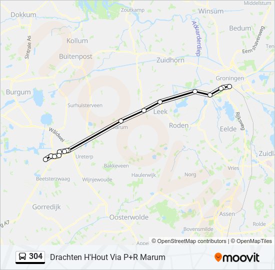 304 Route: Schedules, Stops & Maps - Drachten H'Hout Via P+R Marum ...