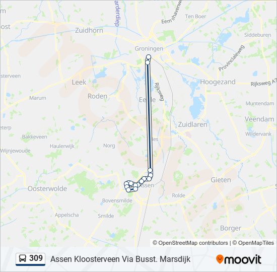 309 Route: dienstregelingen, haltes en kaarten - Assen Kloosterveen Via ...