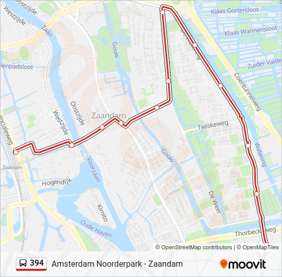 394 Route: dienstregelingen, haltes en kaarten - Zaandam Station ...