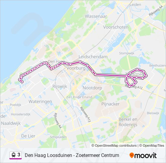 3 Route: dienstregelingen, haltes en kaarten - Den Haag Loosduinen ...