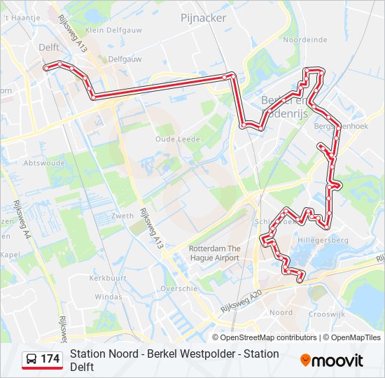 174 Route: dienstregelingen, haltes en kaarten - Station Delft (Bijgewerkt)