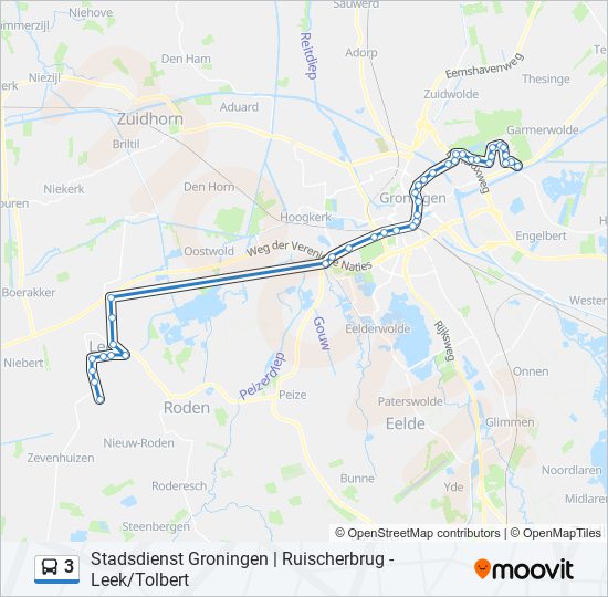 3 Route: dienstregelingen, haltes en kaarten - Groningen (Bijgewerkt)