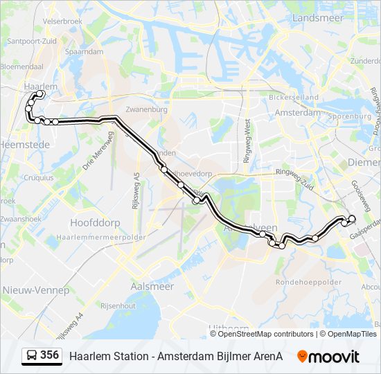 356 Route: dienstregelingen, haltes en kaarten - Haarlem Station Via ...