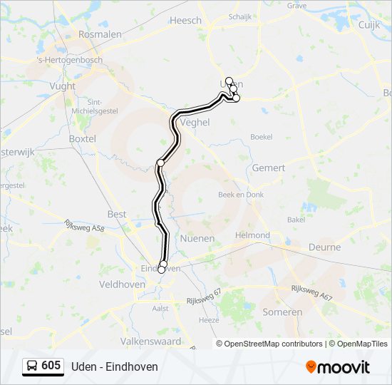 605 Route: dienstregelingen, haltes en kaarten - Eindhoven Sneldienst ...