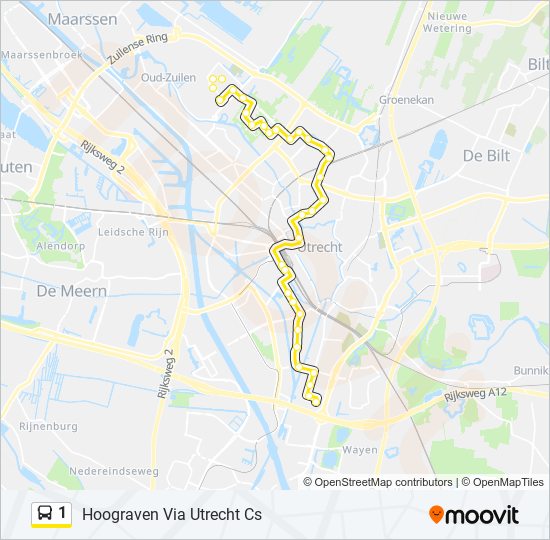 1 Route: dienstregelingen, haltes en kaarten - Hoograven Via Utrecht Cs ...