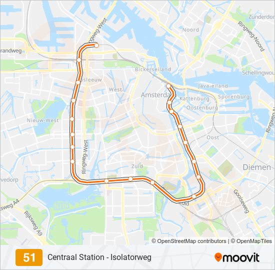51 Route: dienstregelingen, haltes en kaarten - Centraal Station ...