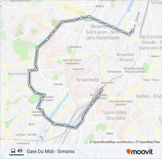 49 Itinéraire: Horaires, Arrêts & Plan - Gare du Midi (mis à jour)