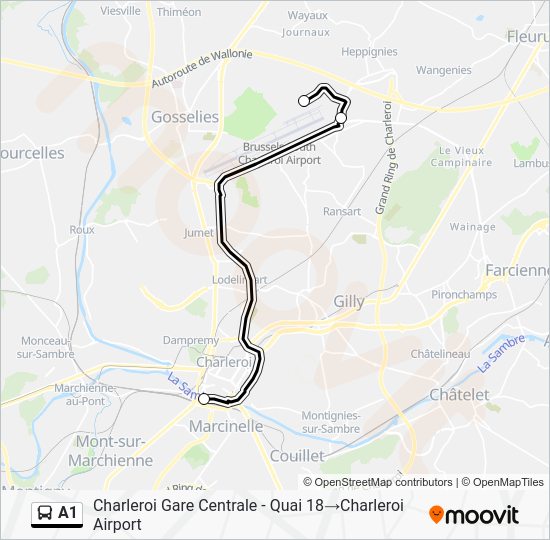 A1 Route: Schedules, Stops & Maps - Charleroi Airport‎→Charleroi Gare ...