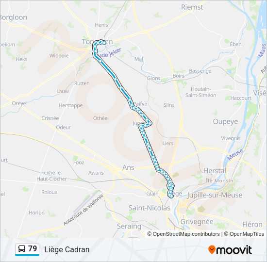 79 Itinéraire: Horaires, Arrêts & Plan - Liège Cadran (mis à jour)