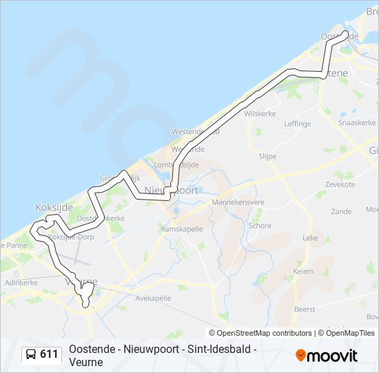 611 Route: dienstregelingen, haltes en kaarten - Veurne Ziekenhuis ...