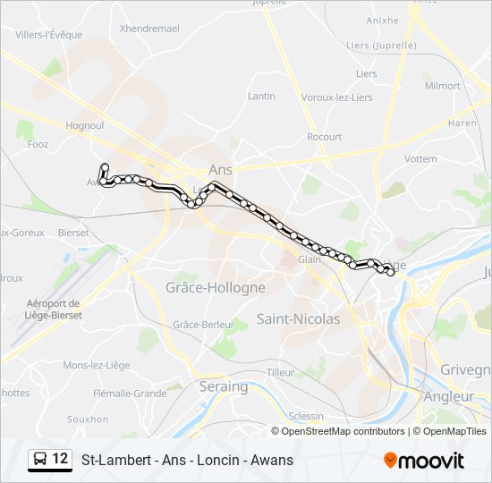 12 Itinéraire: Horaires, Arrêts & Plan - Liege Place St-Lambert‎→Awans ...