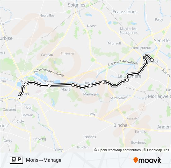 P Itinéraire: Horaires, Arrêts & Plan - Mons‎→Manage (mis à jour)