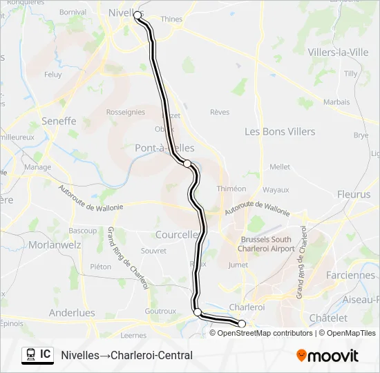 IC Itinéraire: Horaires, Arrêts & Plan - Nivelles‎→Charleroi-Central ...