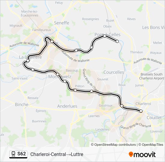 S62 Itinéraire: Horaires, Arrêts & Plan - Charleroi-Central‎→Luttre ...