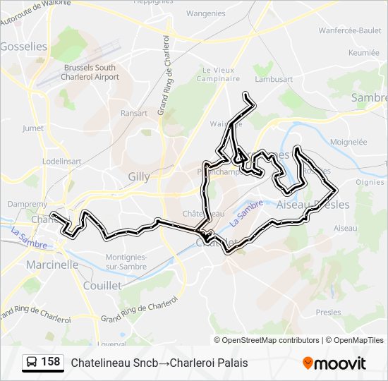 158 Itinéraire: Horaires, Arrêts & Plan - Chatelineau Sncb‎→Charleroi ...