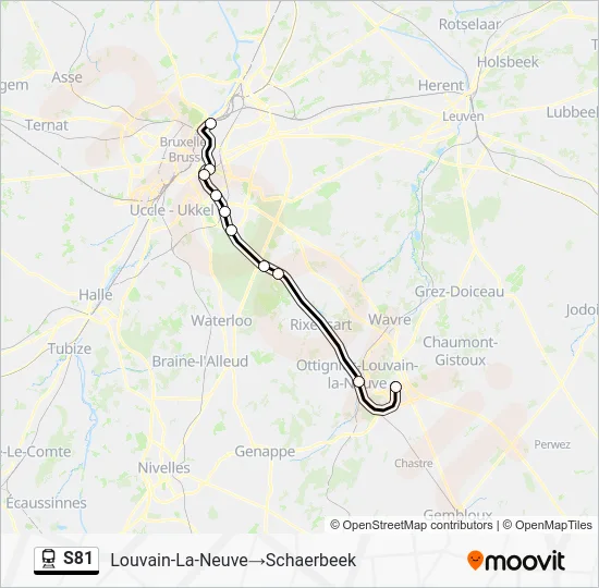 S81 Itinéraire: Horaires, Arrêts & Plan - Louvain-La-Neuve‎→Schaerbeek ...