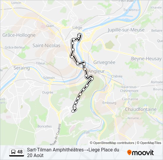 48 Route: Schedules, Stops & Maps - Sart-Tilman Amphithéâtres‎→Liege ...