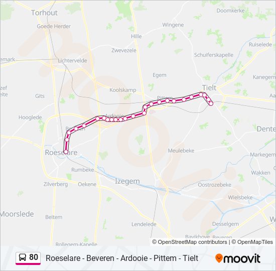 80 Route: dienstregelingen, haltes en kaarten - Roeselare Station ...