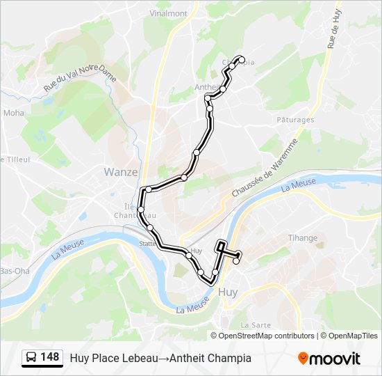 148 Route: Schedules, Stops & Maps - Huy Place Lebeau‎→Antheit Champia ...