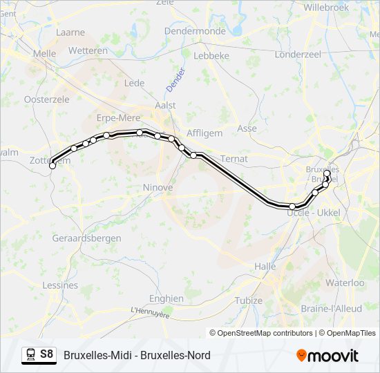 s8 Route: dienstregelingen, haltes en kaarten - Zottegem‎→Bruxelles ...