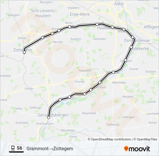 s6 Route: dienstregelingen, haltes en kaarten - Grammont‎→Zottegem ...