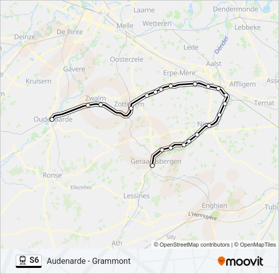 s6 Itinéraire: Horaires, Arrêts & Plan - Audenarde‎→Grammont (mis à jour)