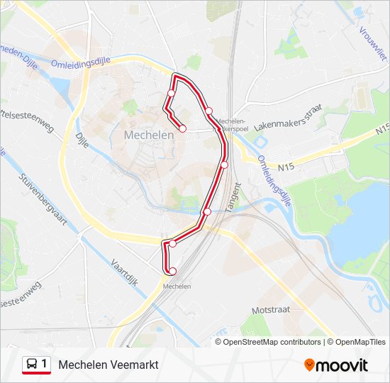 1 Route: dienstregelingen, haltes en kaarten - Mechelen Veemarkt ...