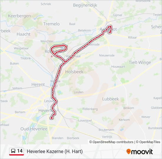 14 Itinéraire: Horaires, Arrêts & Plan - Heverlee Kazerne (H. Hart ...