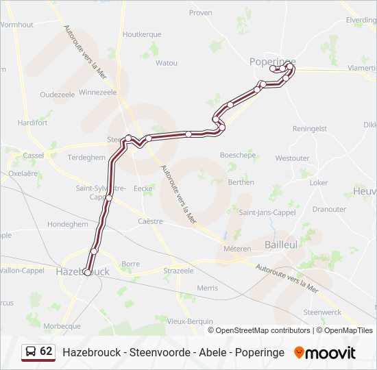 62 Itinéraire: Horaires, Arrêts & Plan - Poperinge Markt Vroonhof (mis ...