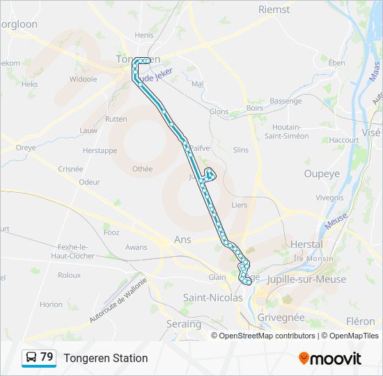79 Itinéraire: Horaires, Arrêts & Plan - Tongeren Station (mis à jour)