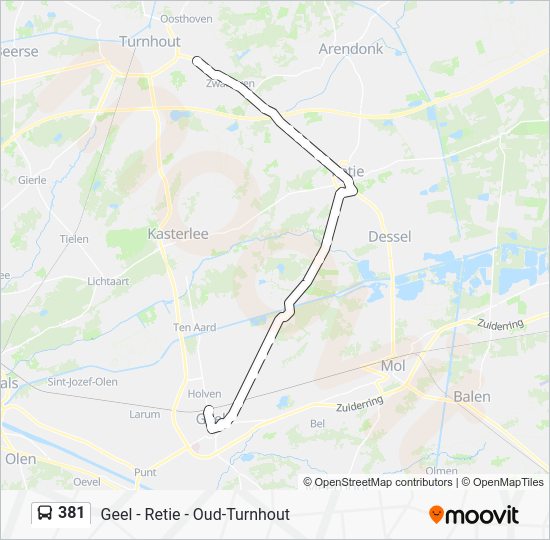 381 Itinéraire: Horaires, Arrêts & Plan - Oud-Turnhout Dorp (mis à jour)
