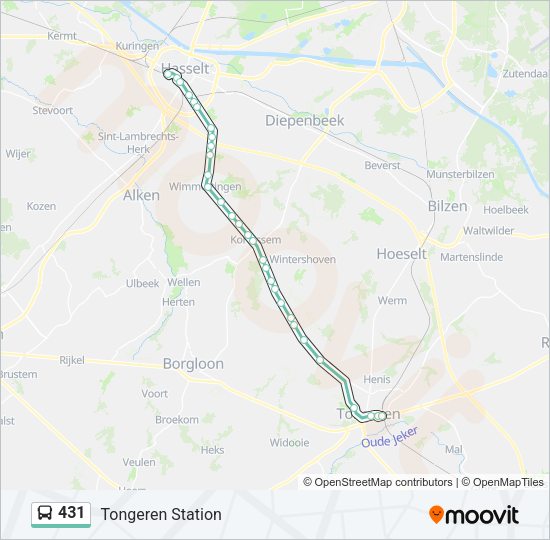 431 Itinéraire: Horaires, Arrêts & Plan - Tongeren Station (mis à jour)