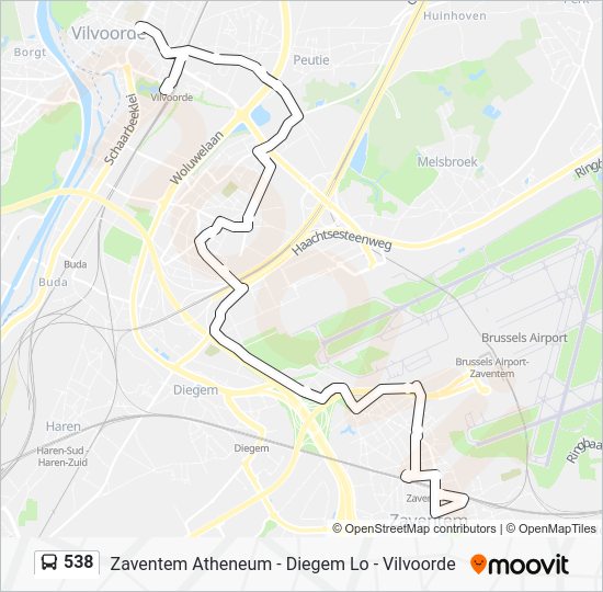 538 Route: dienstregelingen, haltes en kaarten - Vilvoorde Nowélei ...